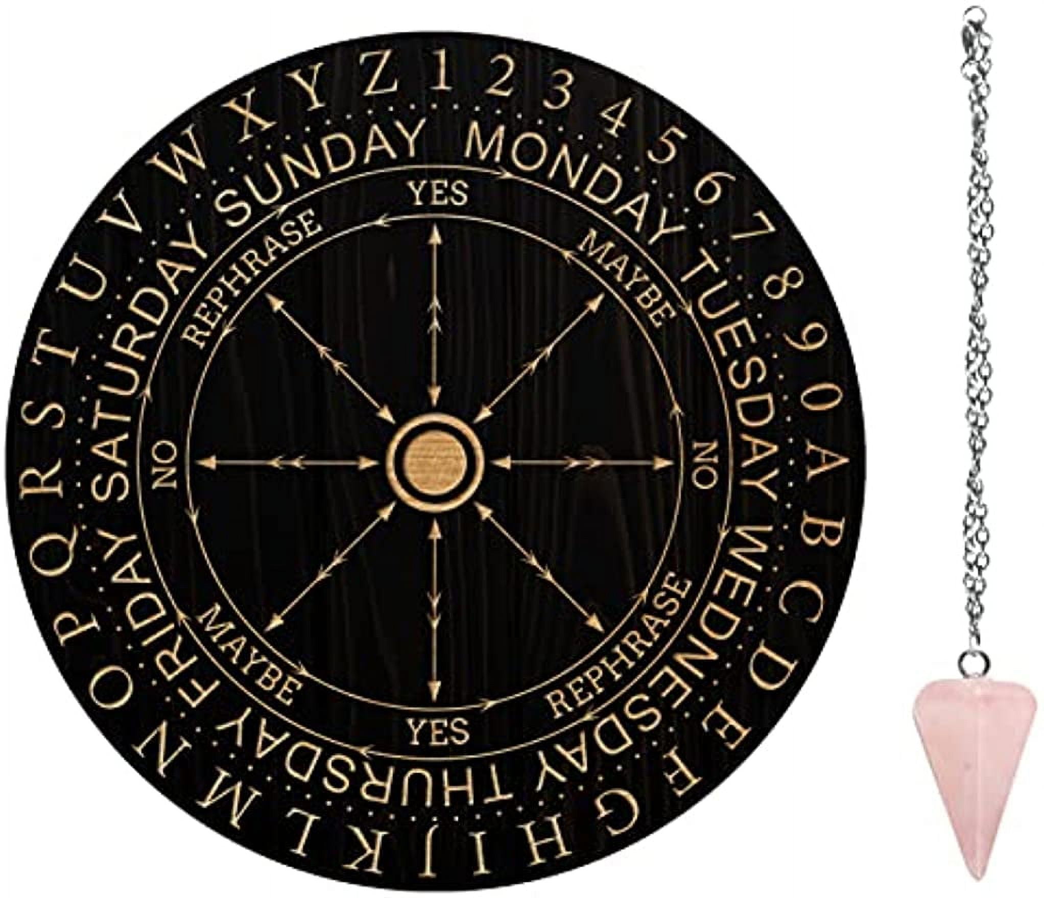 7.8 Witch Wooden Dowsing Planchette with Rose Quartz Crystal Dowsing Pendulums Witchcraft ...