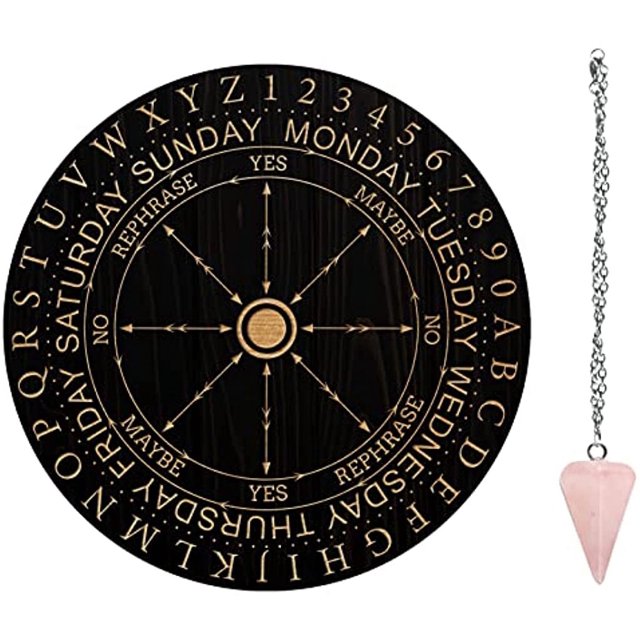 7.8 Witch Wooden Dowsing Planchette with Rose Quartz Crystal Dowsing Pendulums Witchcraft ...
