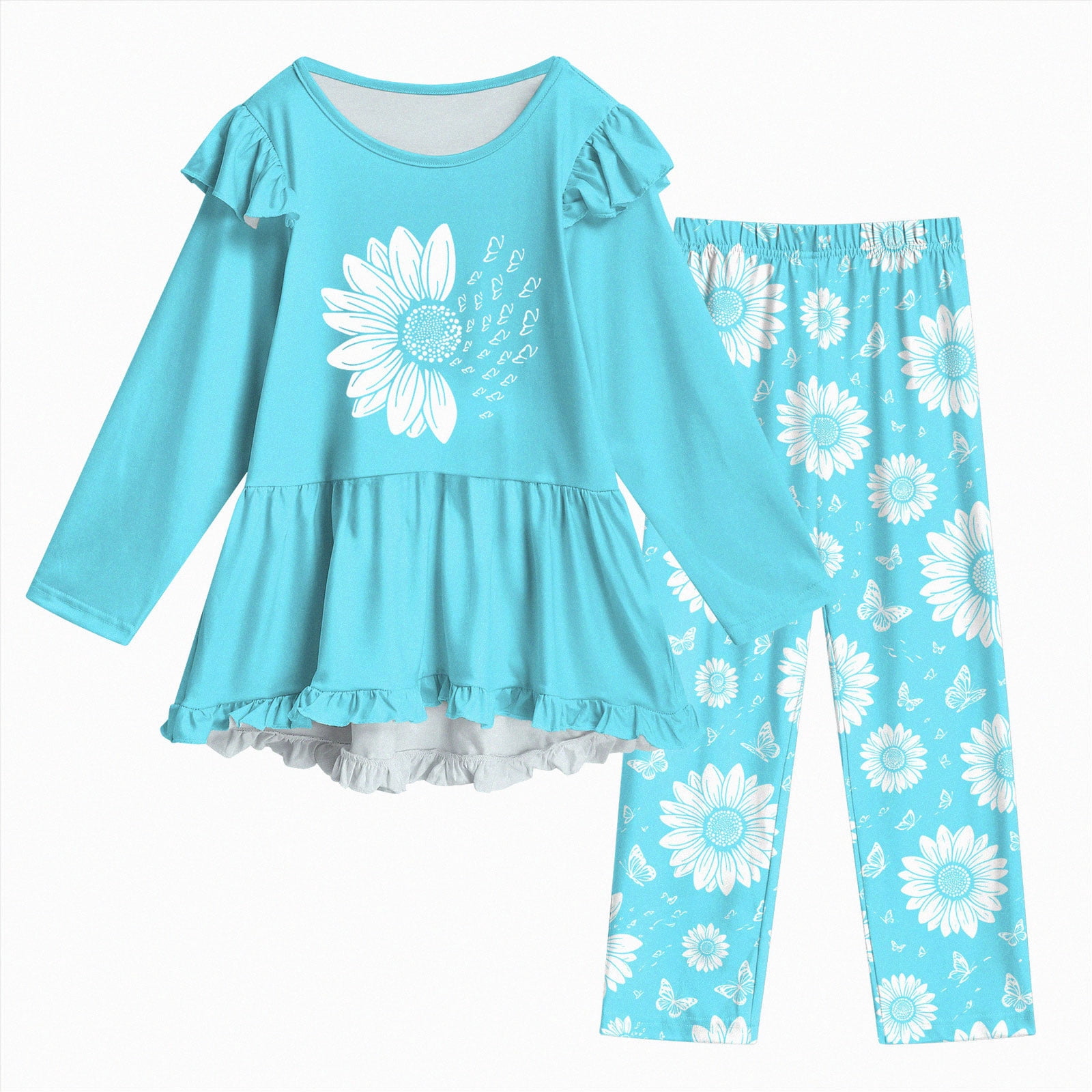 7-8 Years Child Girls Daisy Print Top And Pants Set,2-Piece Outfit,For ...