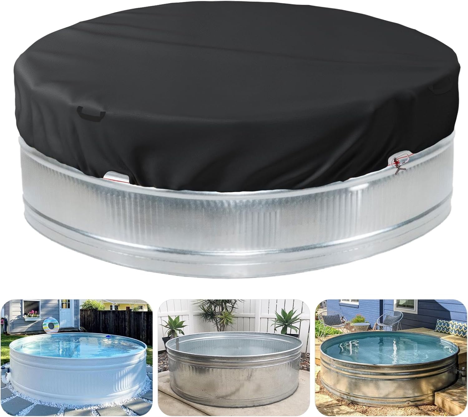 7-8 ft Steel Round Stock Tank Pool Cover - Heavy Duty Waterproof Covers ...
