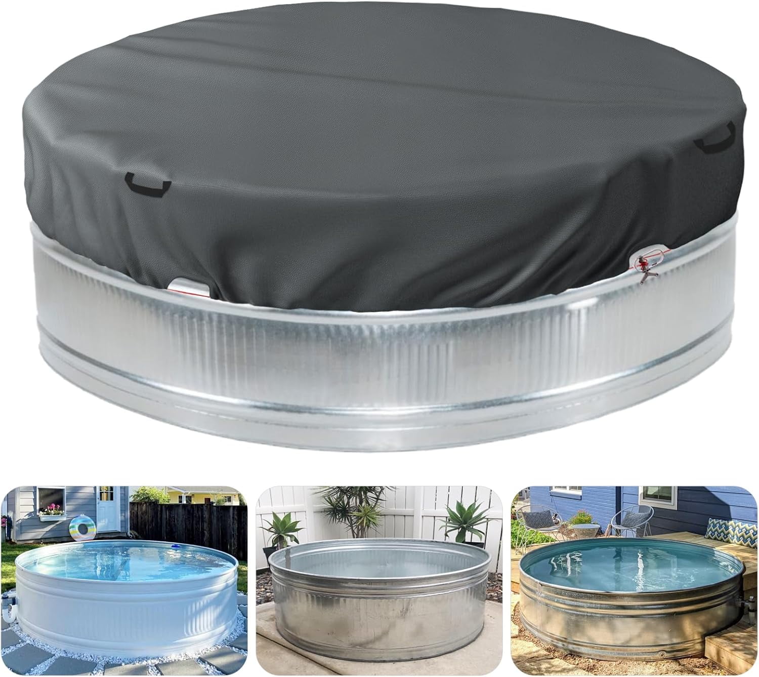 7-8 ft Steel Round Stock Tank Pool Cover - Heavy Duty Waterproof Covers ...