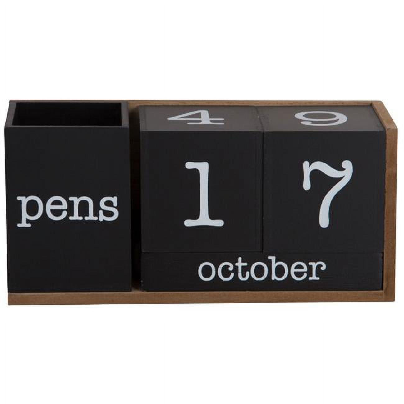 7.8 in. Wooden Perpetual Calendar with Pencil Holder, Black - Walmart.com