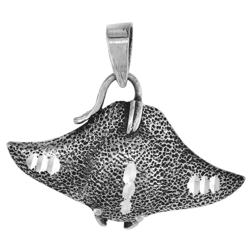 7/8 inch tall Sterling Silver Giant Manta Ray Pendant 33mm wide Diamond ...