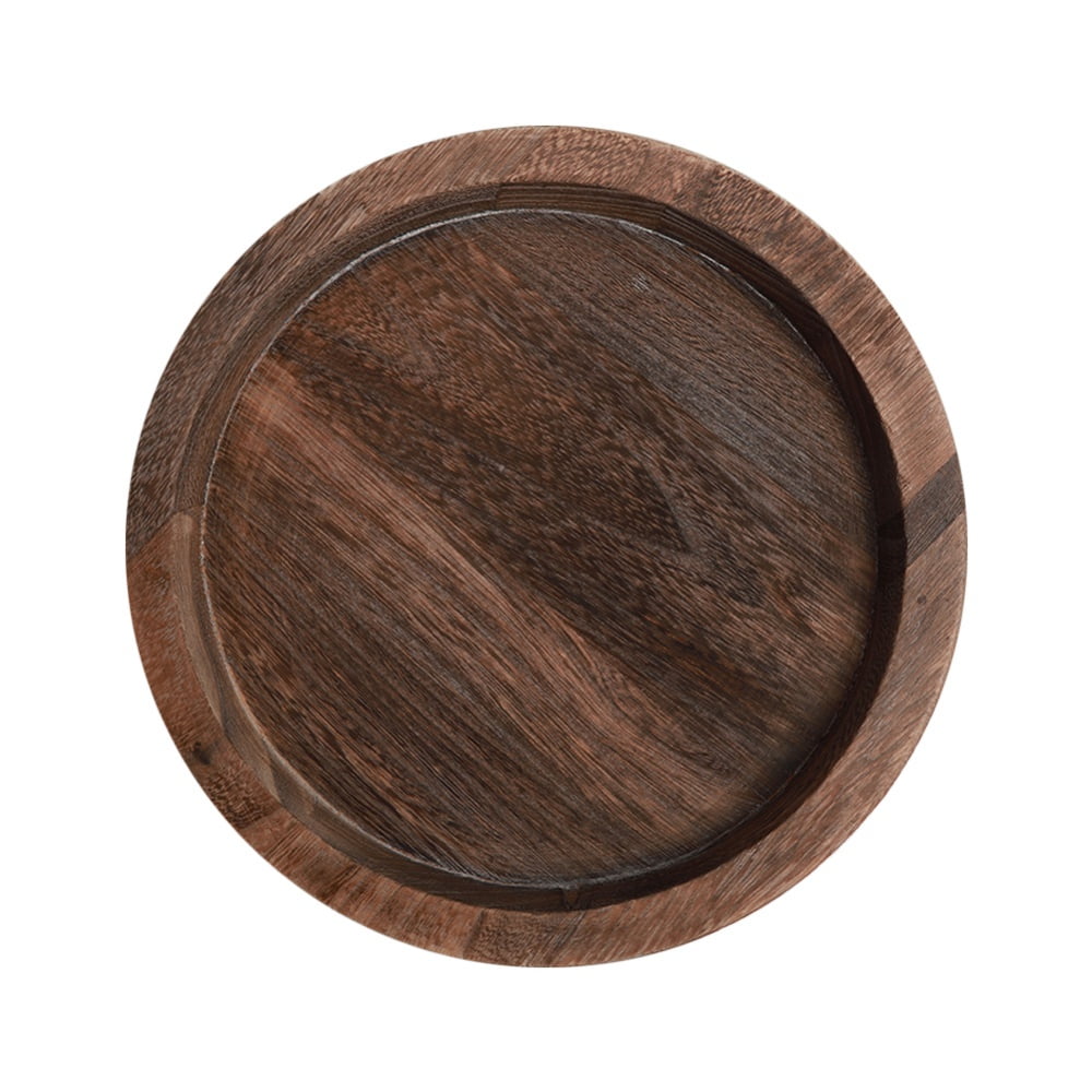 7.85Inch Round Table Tray Wooden Solid Circle Serving Tray with Handle ...