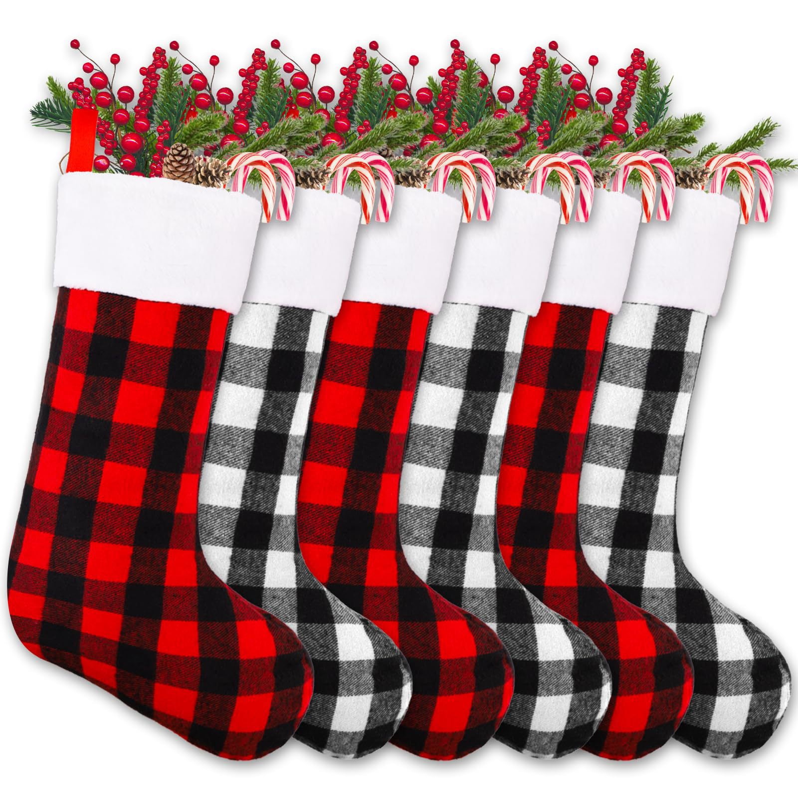 7.87" Christmas Stockings Decorations, Cotton Xmas Large White Red ...