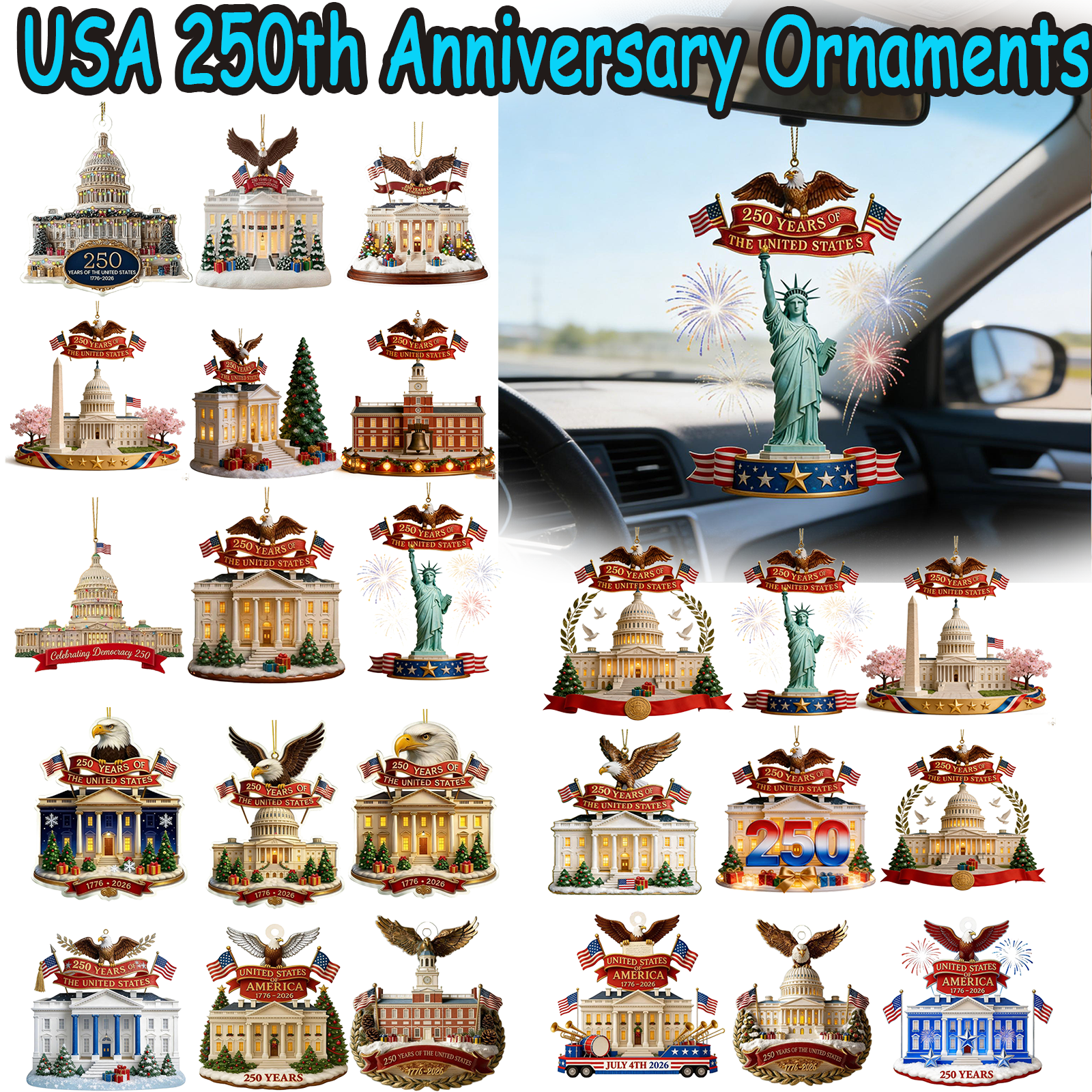7.87 Inch America 250th Anniversary Ornament 1776-2026, Patriotic ...
