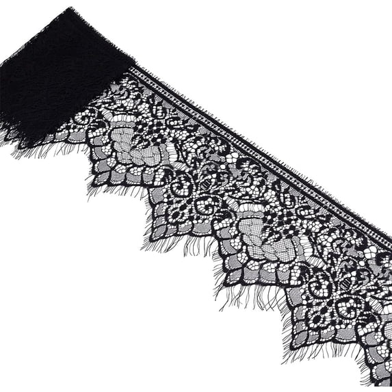 7.87 Inch Black Lace Ribbon Roll Wide Eyelash Floral Eyelet Hollow Lace ...