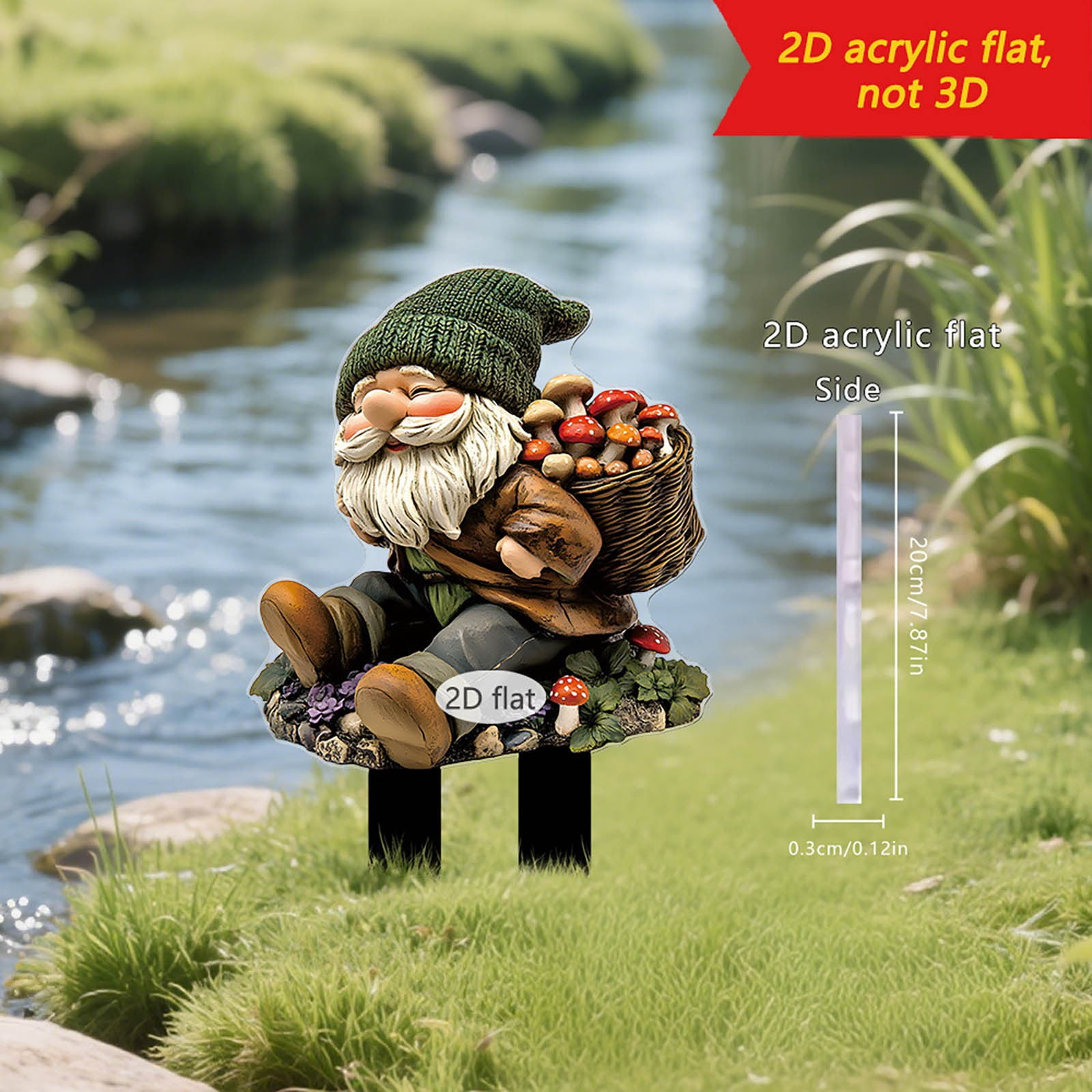 7.87 Inch Garden Gnome Stakes - 2D Acrylic Garden Stake Outdoor ...