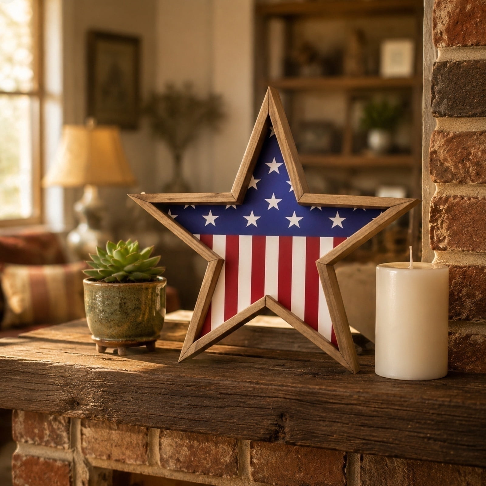 7.87 Inch Patriotic Wooden Star Wall Sign, Independence Day Home Decor ...