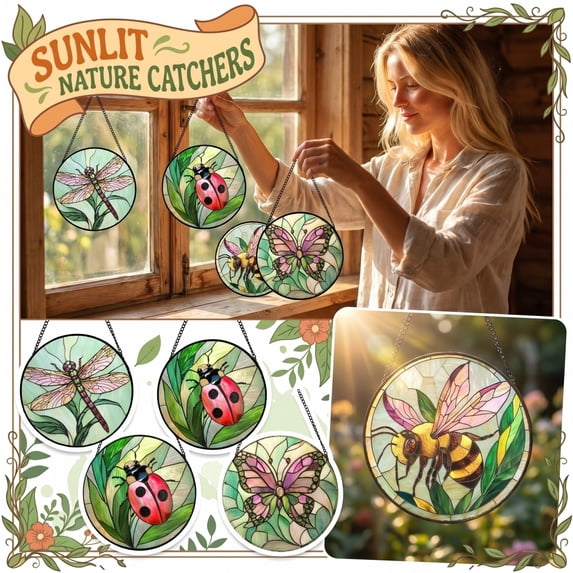 7.87" Insect Stained Glass Style Suncatcher, Acrylic Window Hanging ...