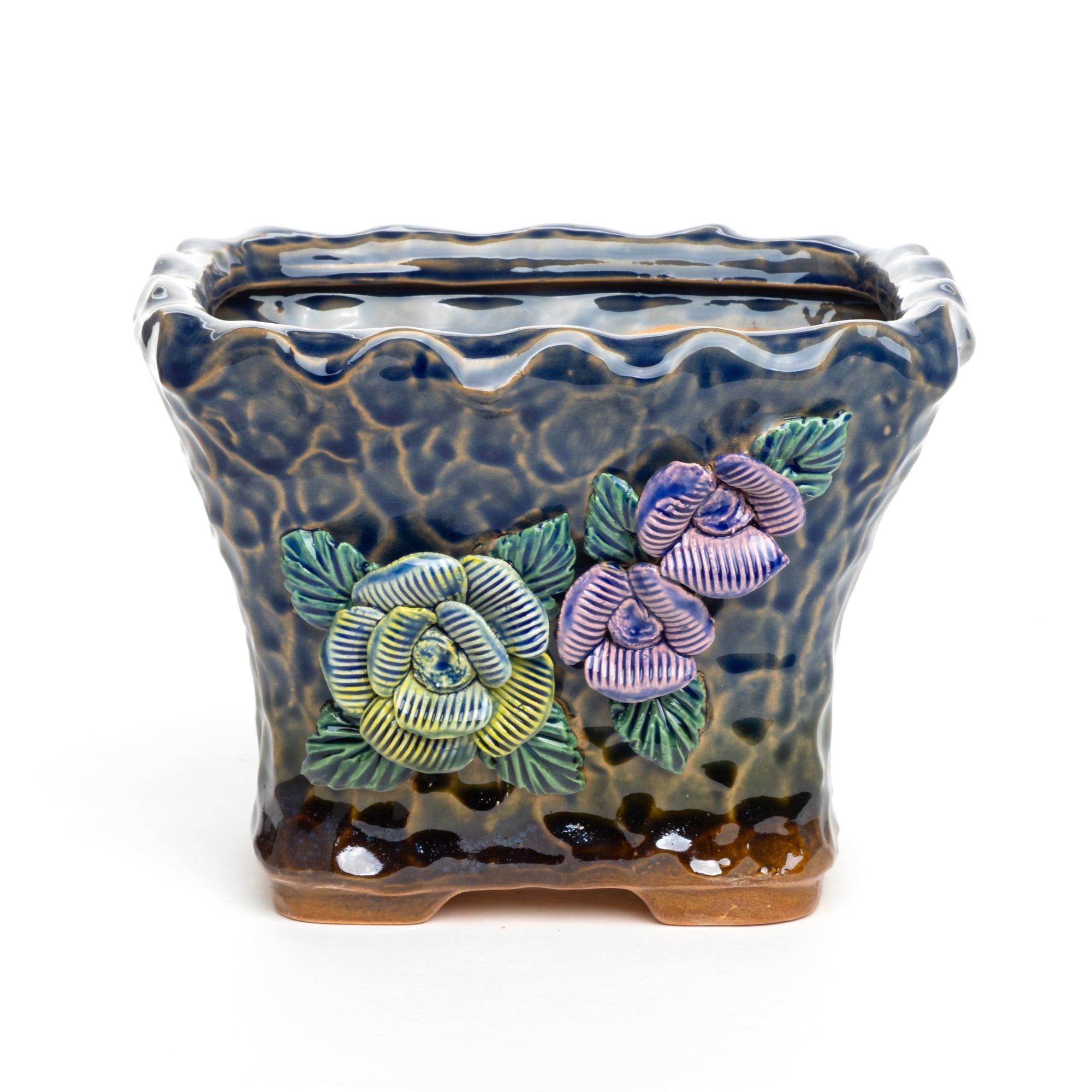 7.87" Medium Blue Rectangular Ceramic Planter Pot with Drainage Hole ...