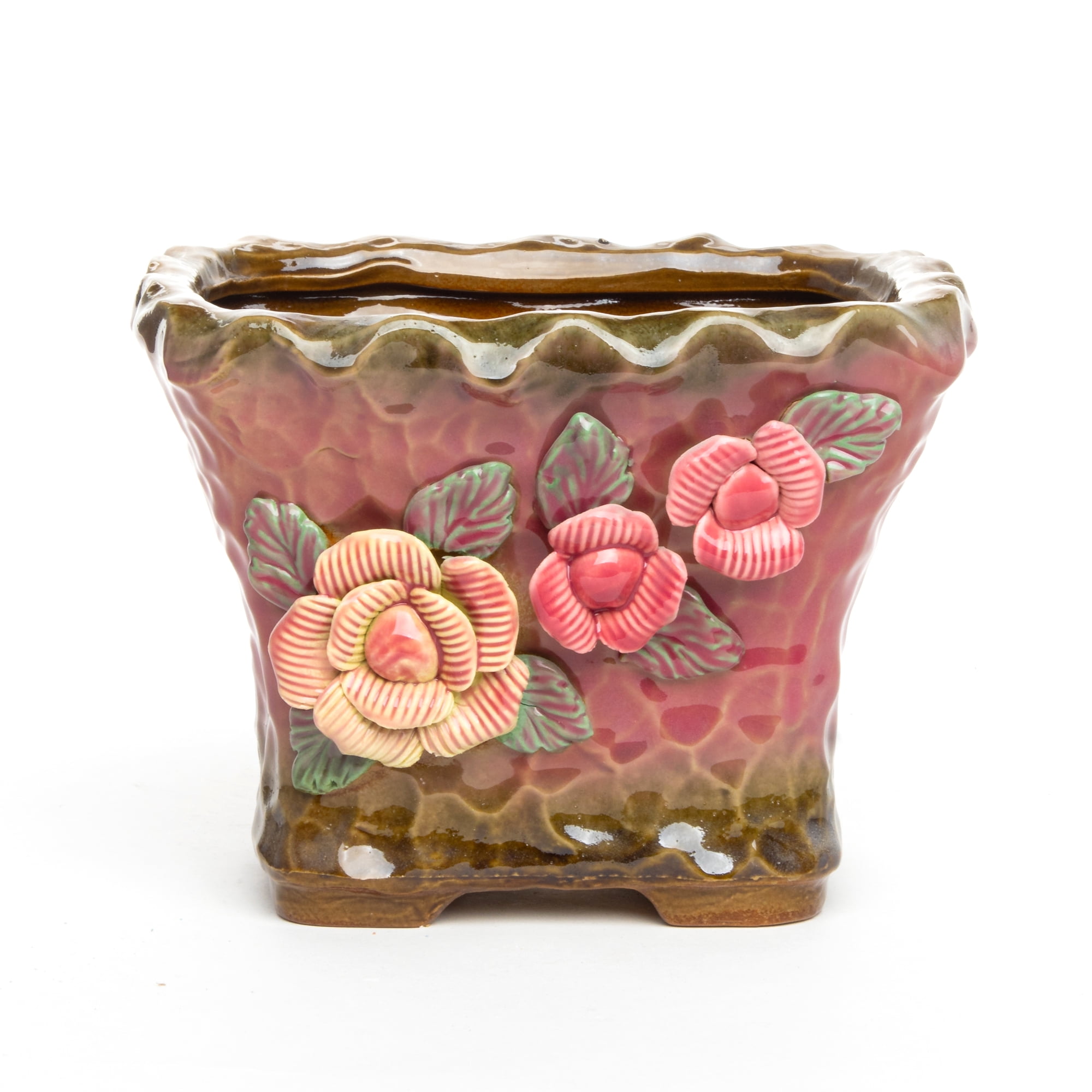 7.87" Medium Pink Rectangular Ceramic Planter Pot with Drainage Hole ...