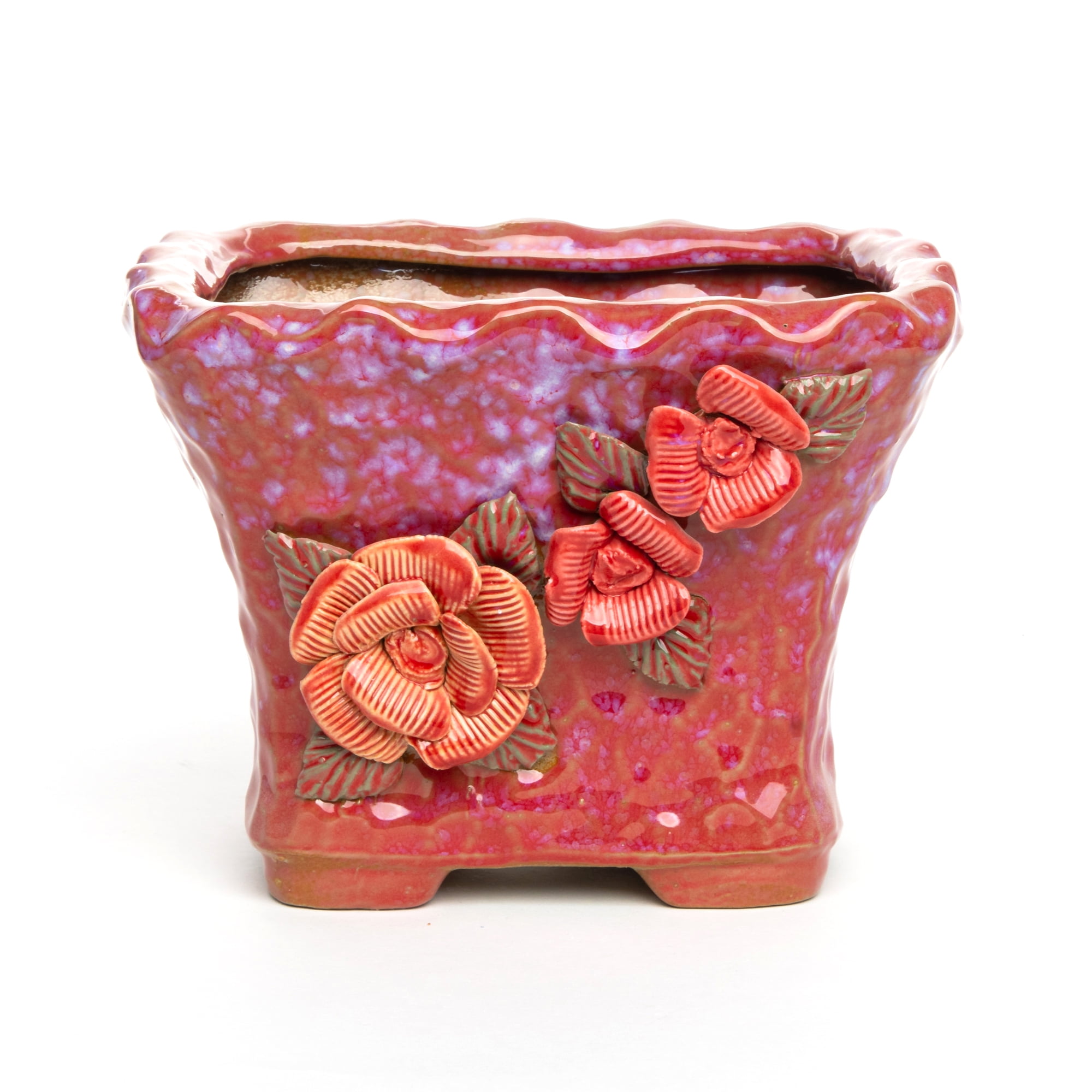 7.87" Medium Red Rectangular Ceramic Planter Pot with Drainage Hole and ...