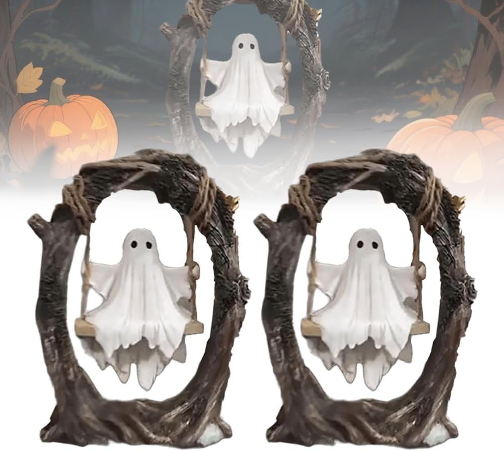 7.87" Swinging Shadows: Ghost on a Tree Swing Cool Halloween Party ...