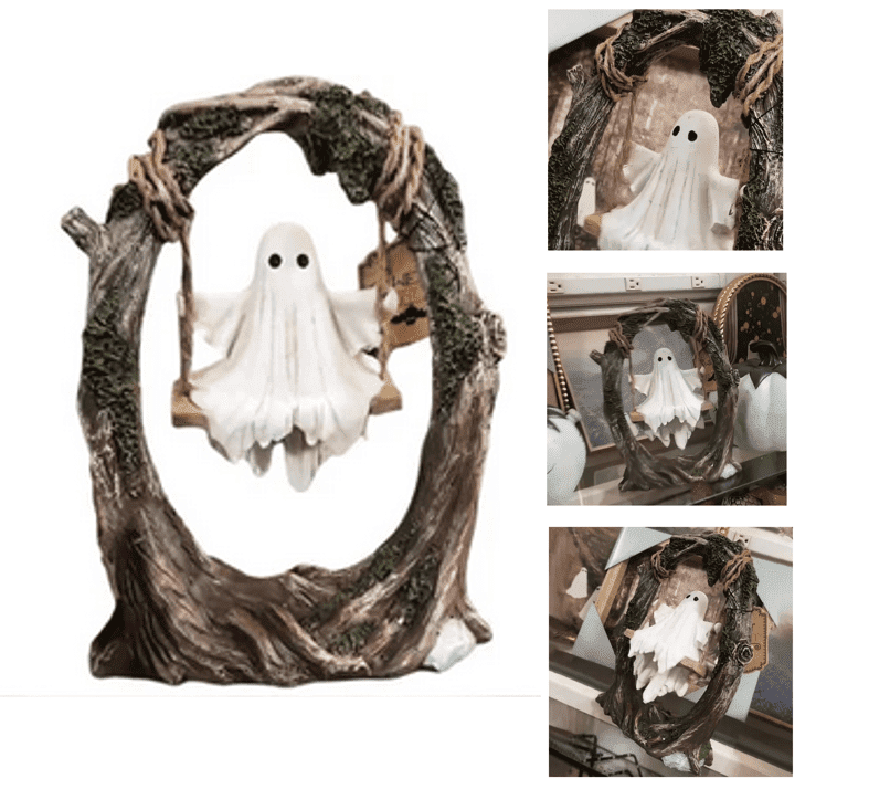 7.87" Swinging Shadows: Ghost on a Tree Swing, Halloween Swing Ghost ...