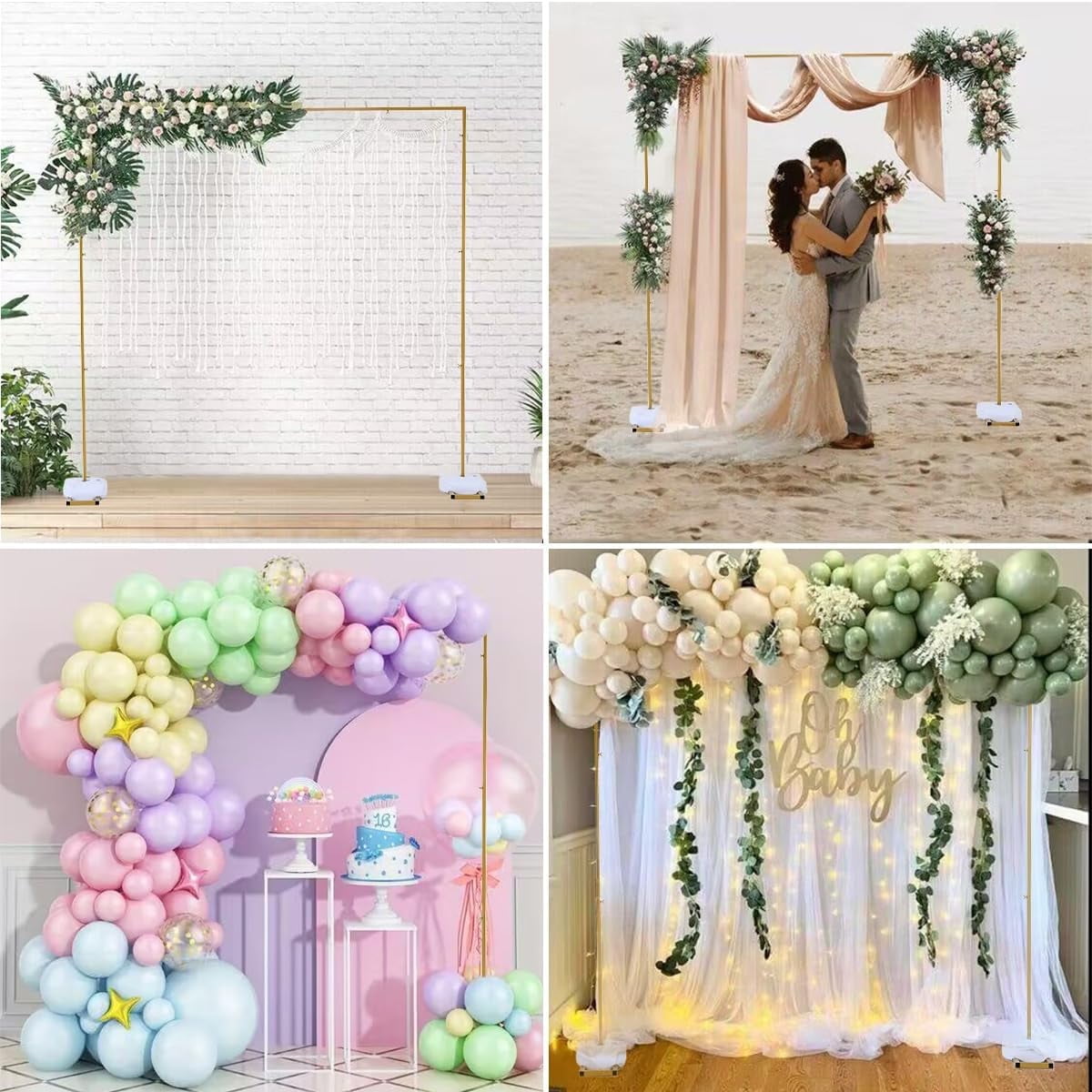 7.87 ft Gold Backdrop Stand Heavy Duty with Base for Wedding Party ...