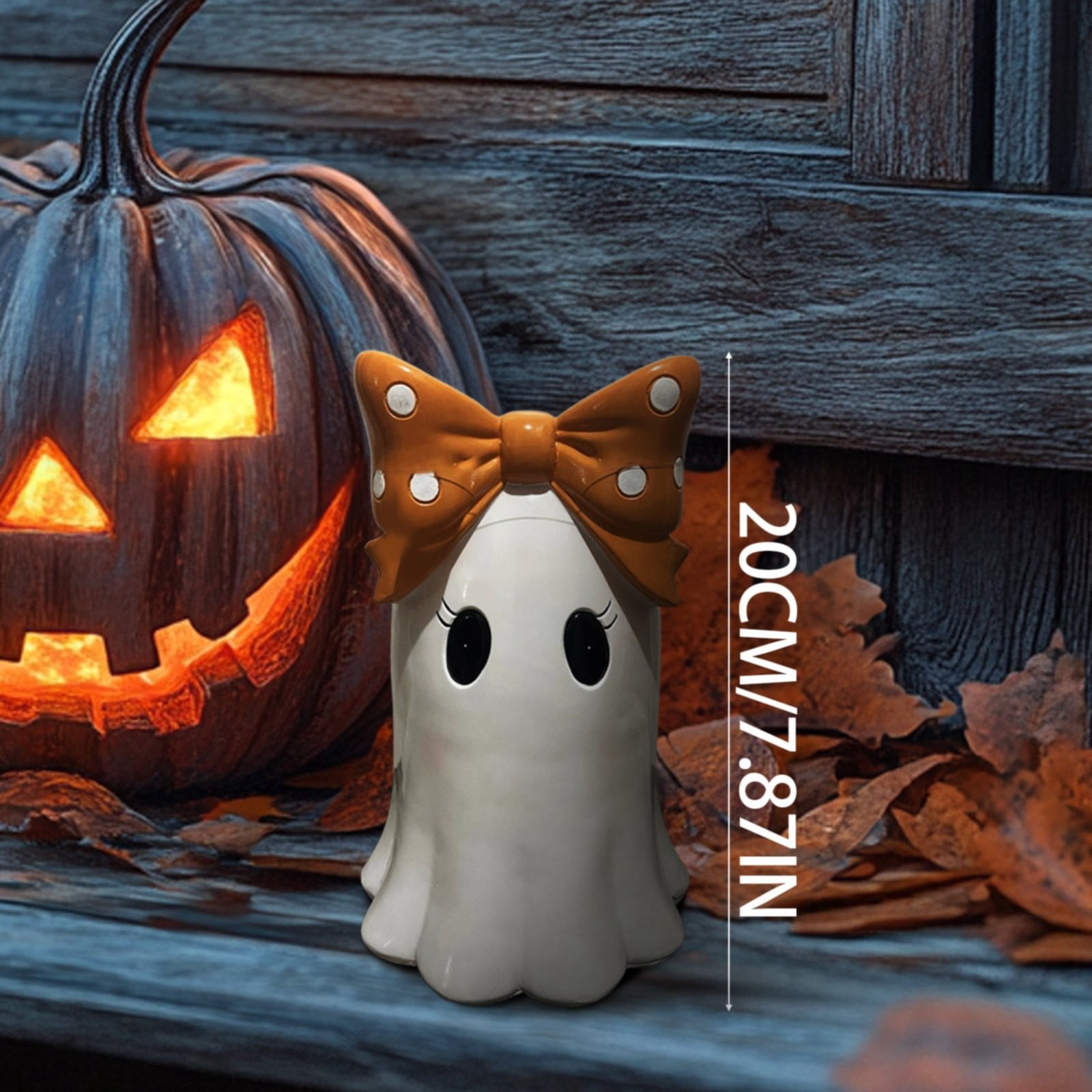 7.87 in Halloween Cute Bow Ghost Statue, Paper Mache Ghost, Paper Mache ...