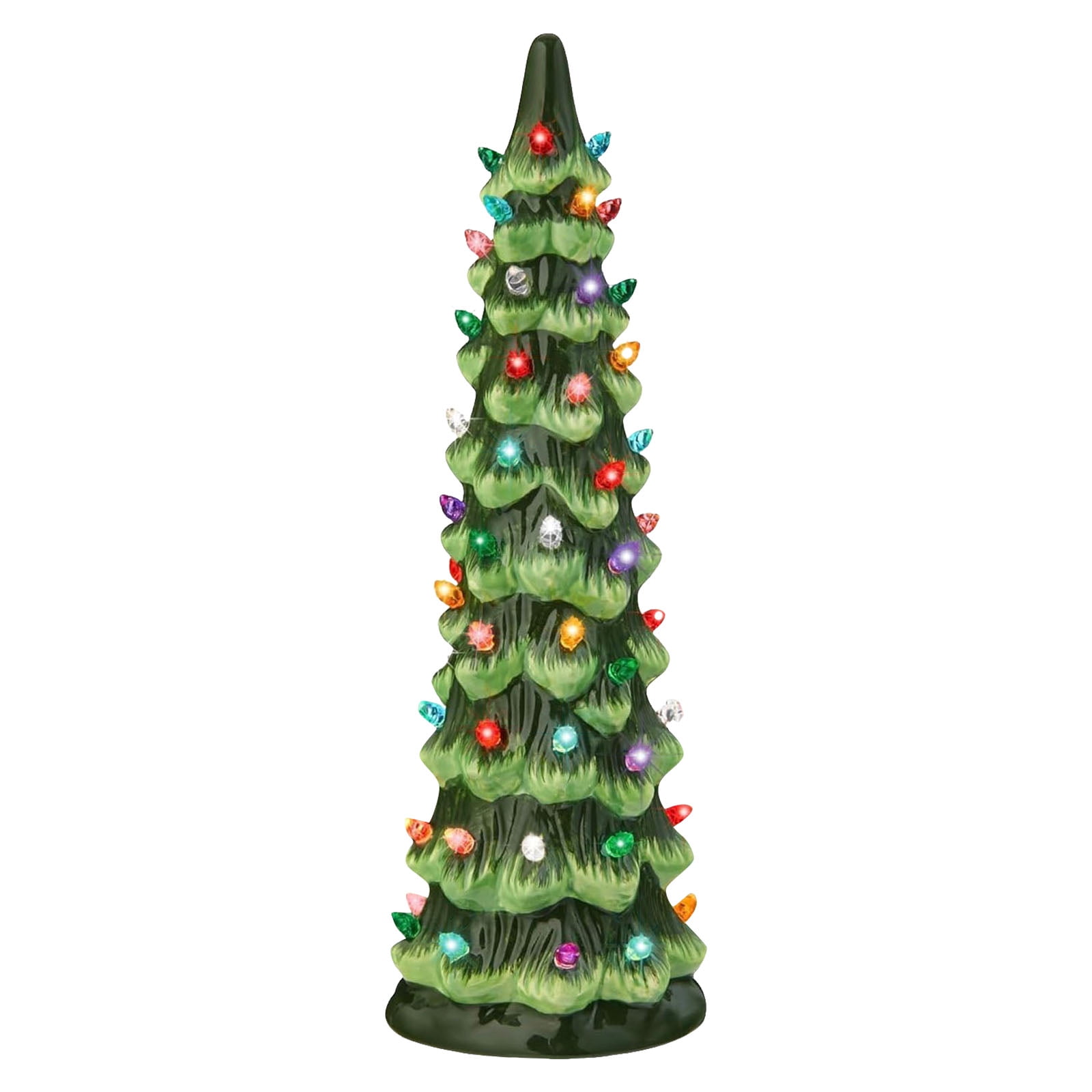 7.87IN Retro Hand-Painted Tabletop Christmas Trees with Timer, Ceramic ...