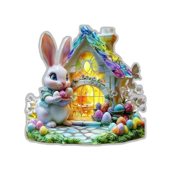 7.87Inch 2D Acrylic Easter Egg Bunny Ornament Decoration for Office ...