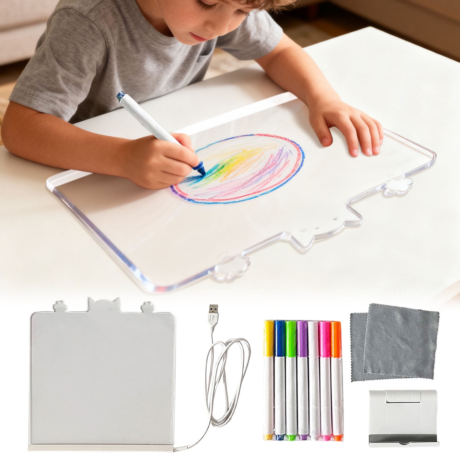 7.87Inch Rechargeable Doodle Glow LED Note Board, 7-Color Light Modes ...