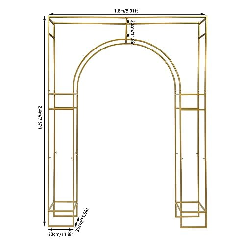 7.87ft Tall Double Arch Wedding Backdrop Stand, Gold Metal Open Arch ...