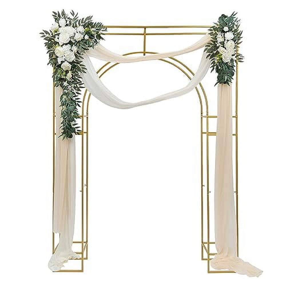 7.87ft Tall Double Arch Wedding Backdrop Stand, Gold Metal Open Arch ...