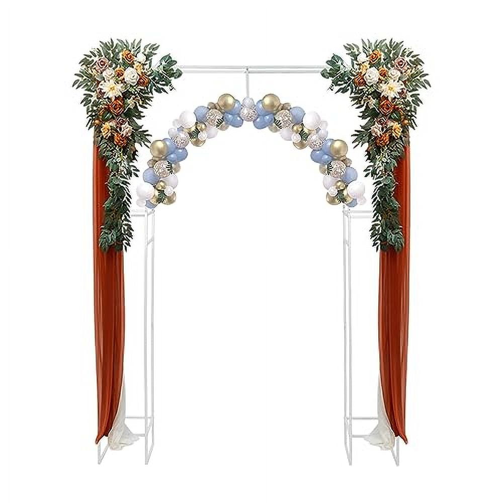 7.87ft Tall Double Arch Wedding Backdrop Stand, White Metal Open Arch ...