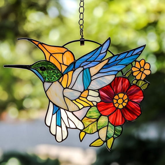 7.87in Hummingbird Stained Glass Window Suncatcher Colorful - Handmade ...