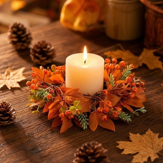 7.87in Mini Seasonal Artificial Floral Candle Wreath Ring, Compact ...