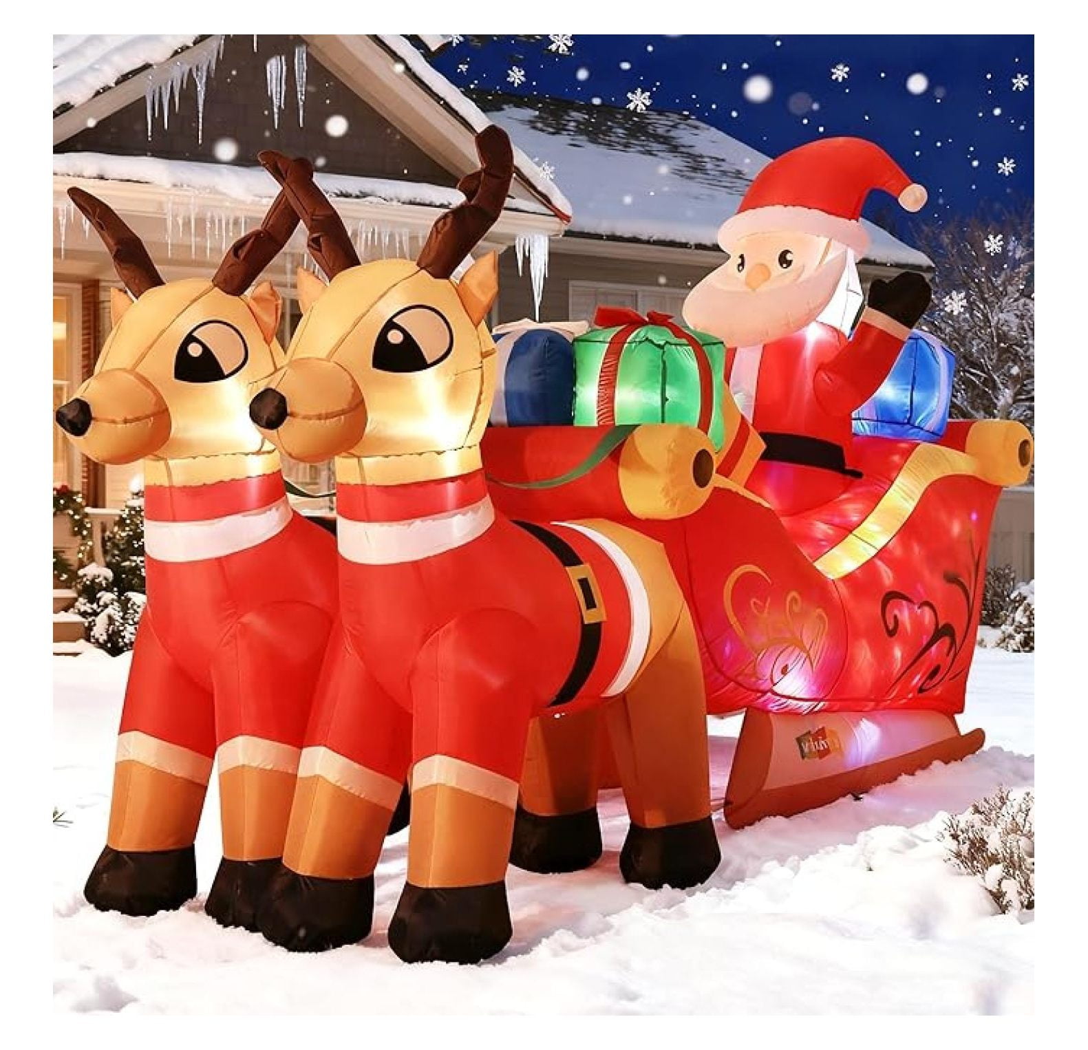 7.8FT Christmas Inflatables Outdoor Santa on Sleigh with Reindeer ...