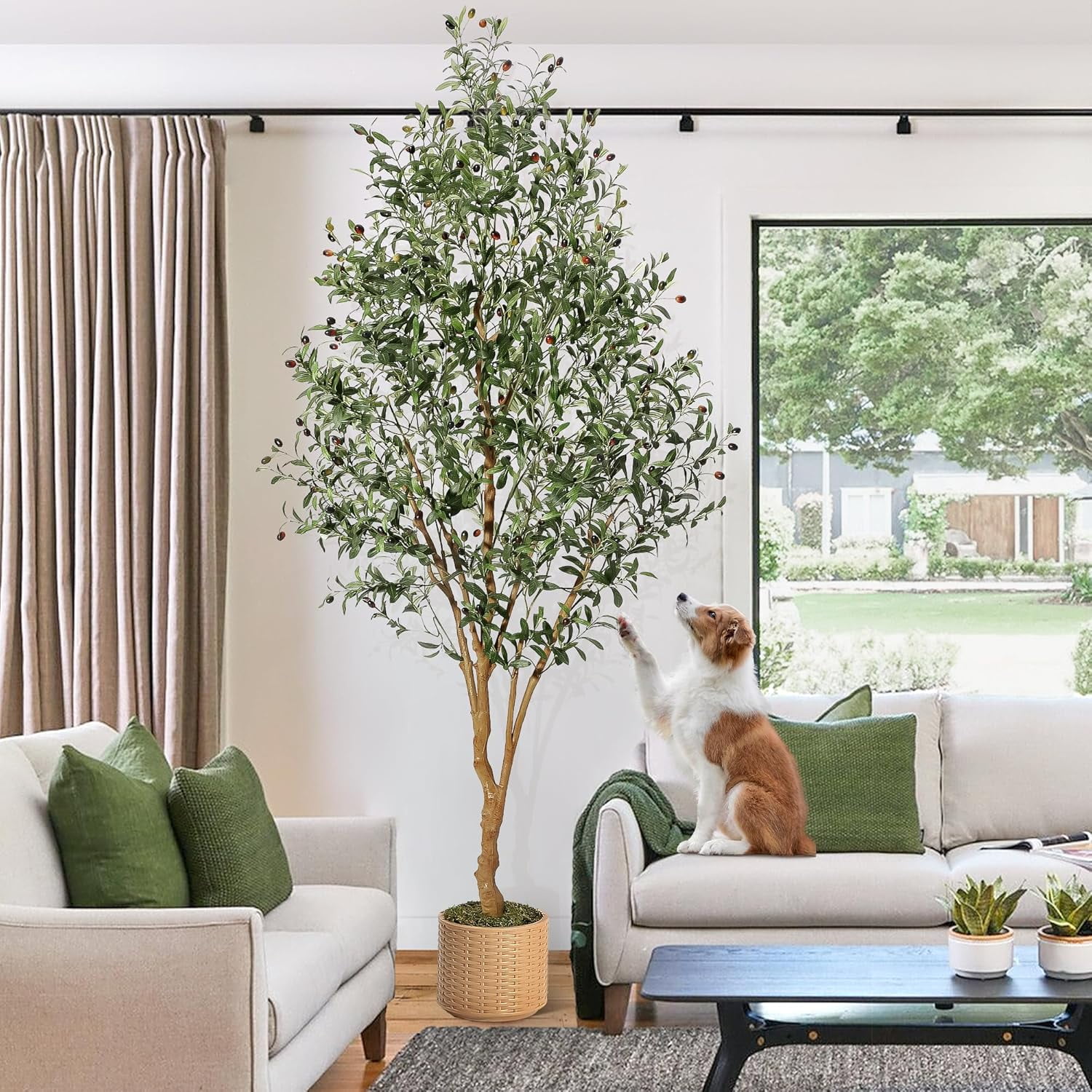 7/8FT Tall Olive Trees Artificial with Planter, Realistic Large Silk ...