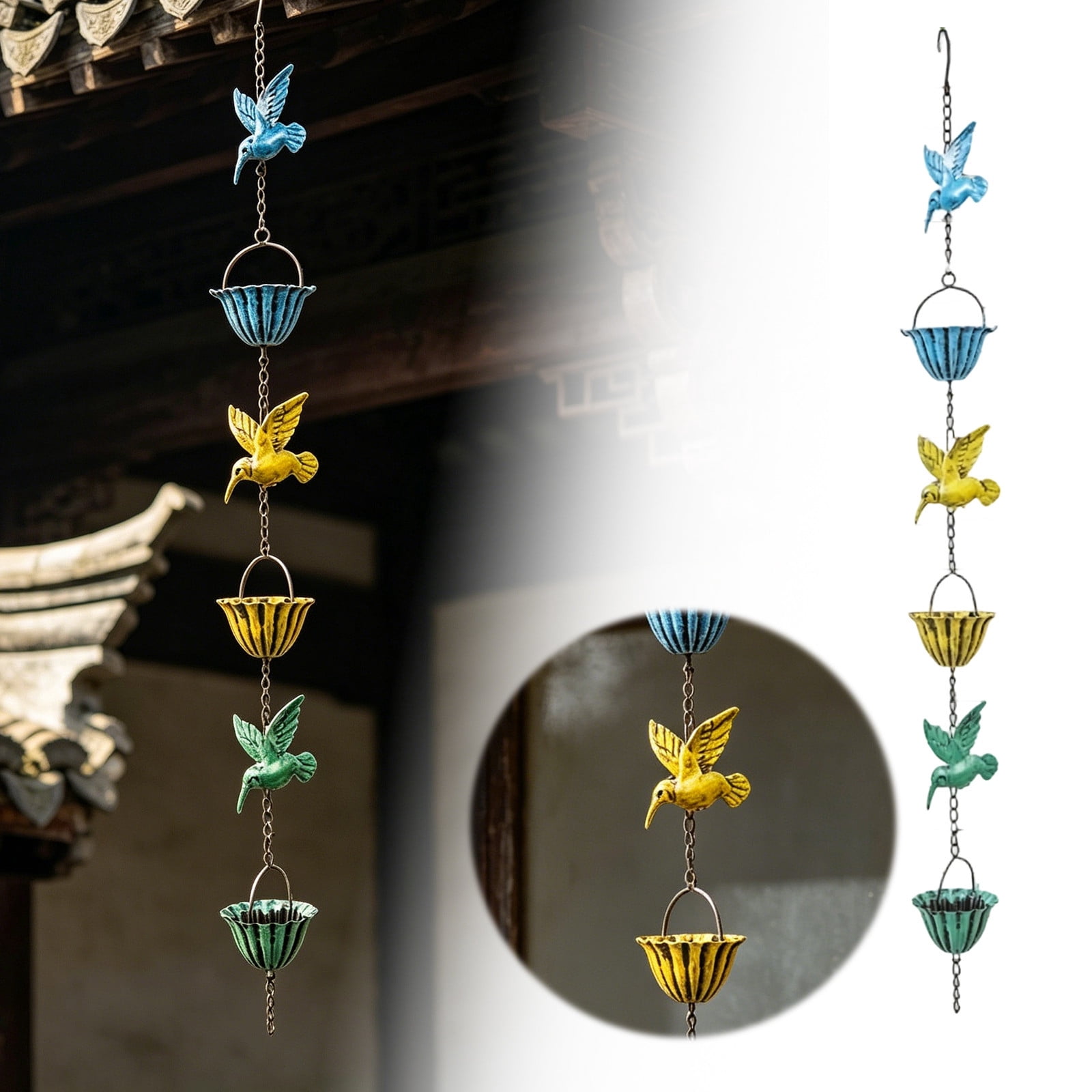 7.8Ft Rain Chains For Outside,Colorful Hummingbird Rain Chain For ...