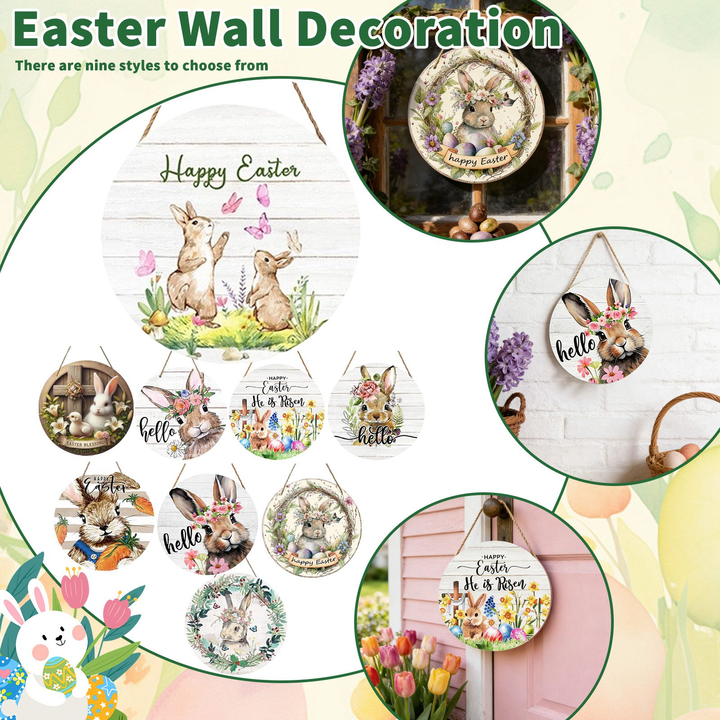 7.8In Easter Bunny Rabbit Sign for Front Door Decor, Daisy Flowers Wood ...
