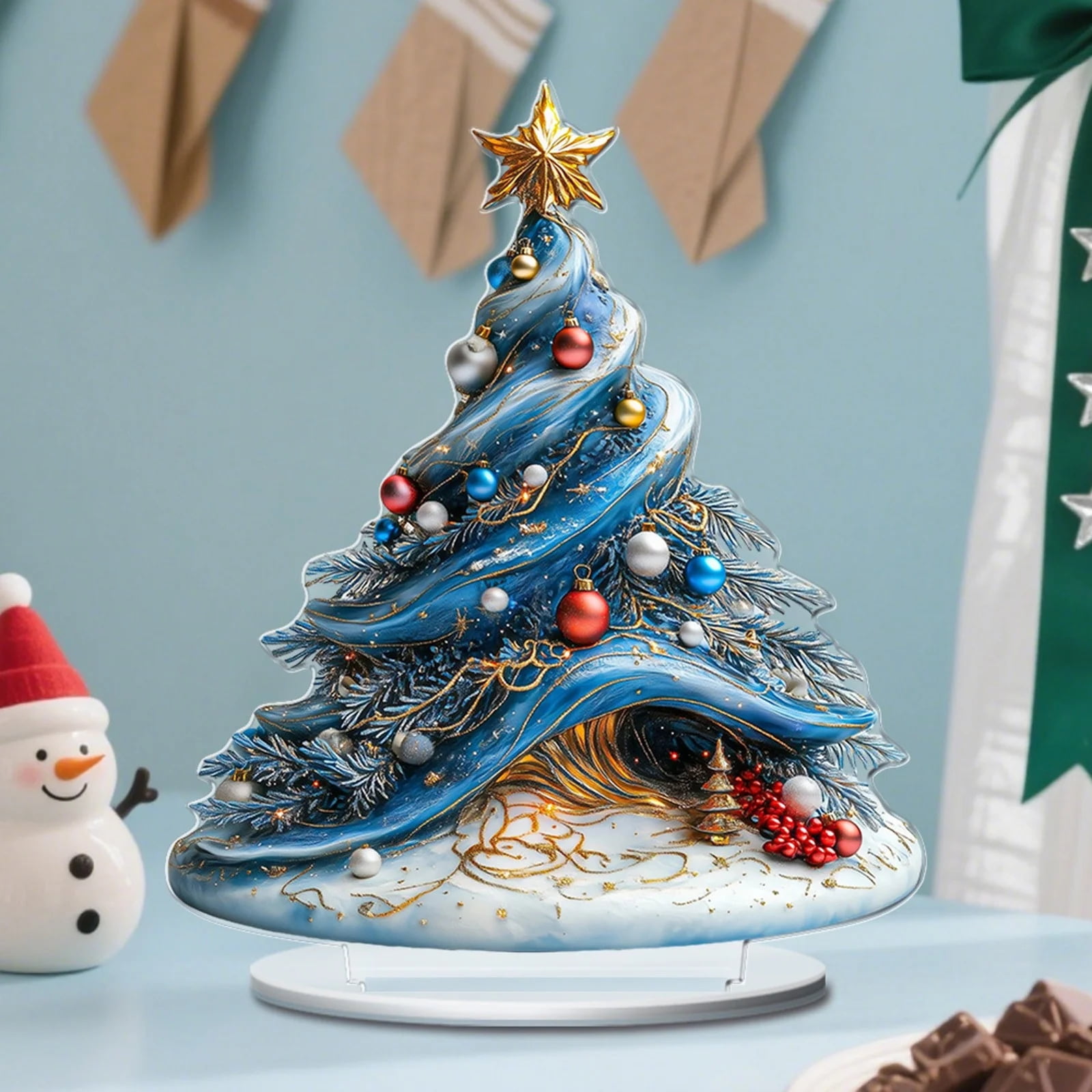 ‌7.8Inch Acrylic Christmas Tree with Snow House & Gifts - Mini Holiday ...