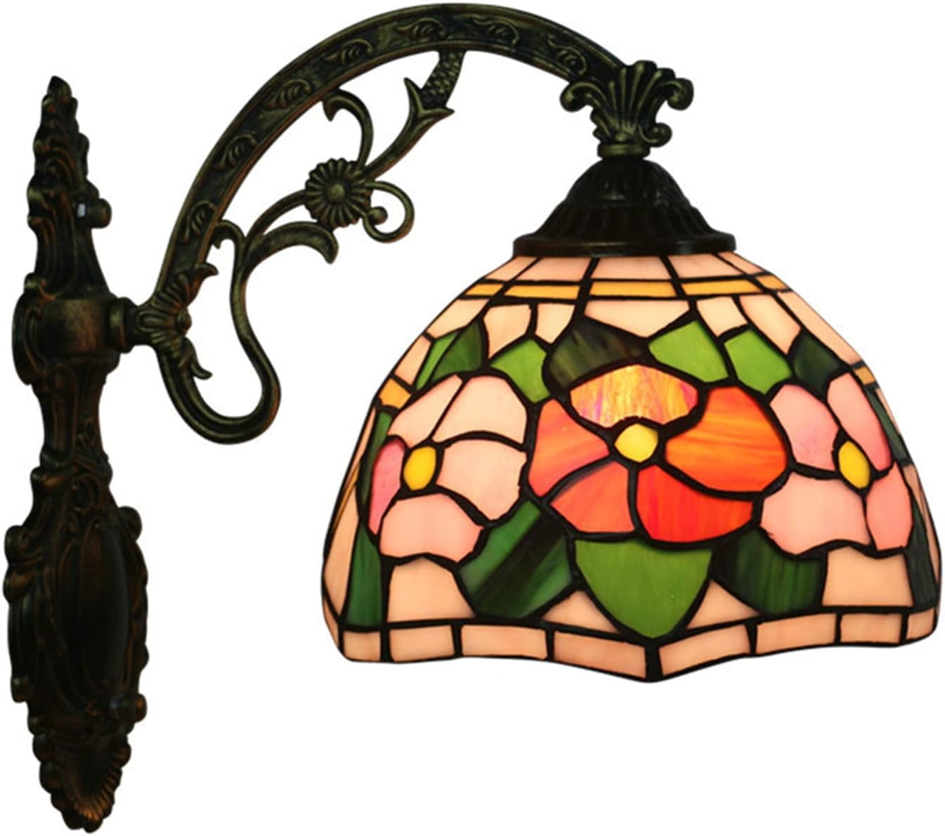 7.8Inch Lighting Tiffany Style Wall Sconce Lamp Rose Flower Stained ...