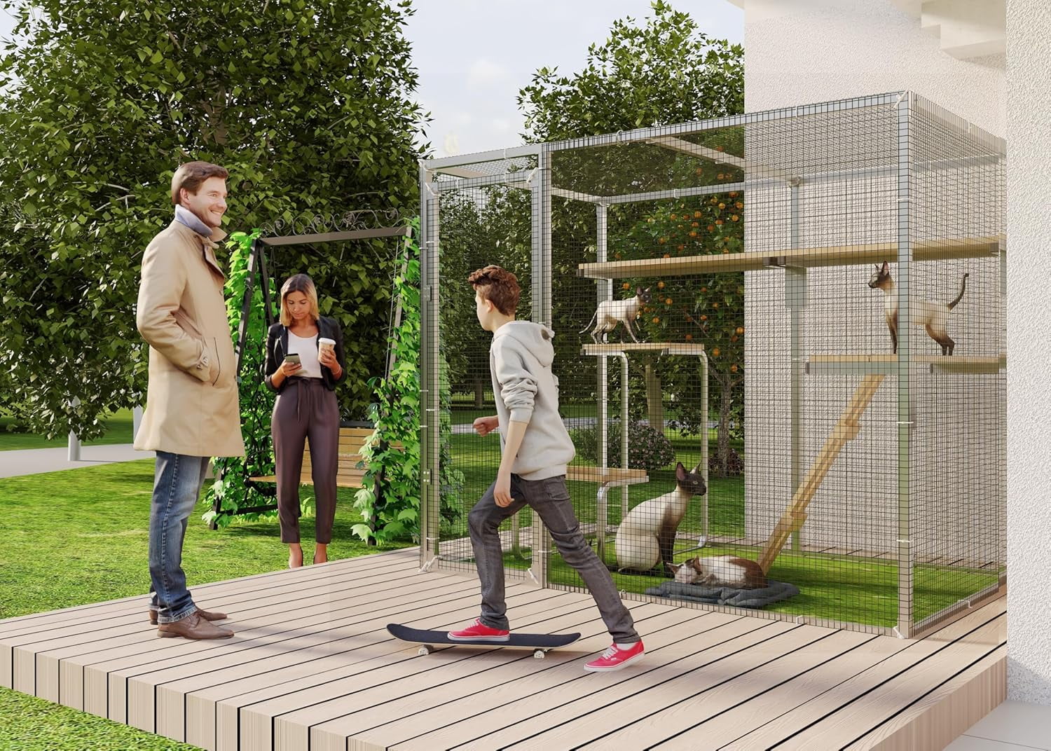7.8ft X 4.9ft Large Cat Catio Playgroud,Outside Cat Enclosure Playpen ...