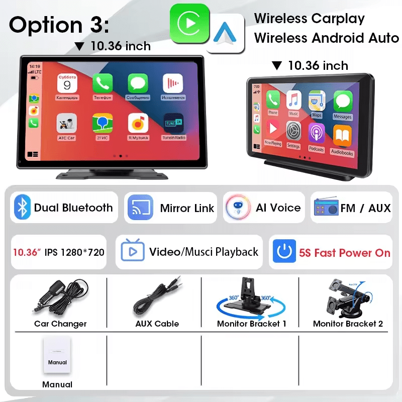 7/9/10 Inch Universal Wireless Carplay Android Auto Touch Smart Screen ...