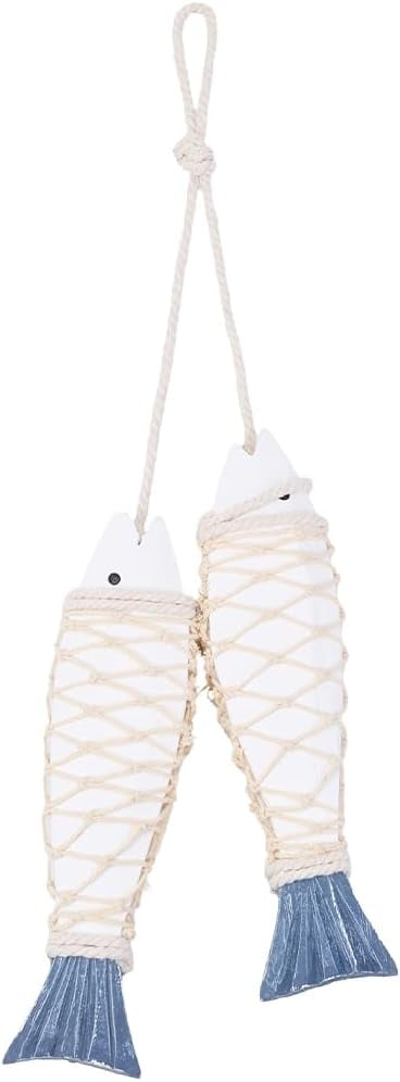 7.9 Inch Wall Hanging Wood Fish Ornament White Natural Hand Carved ...