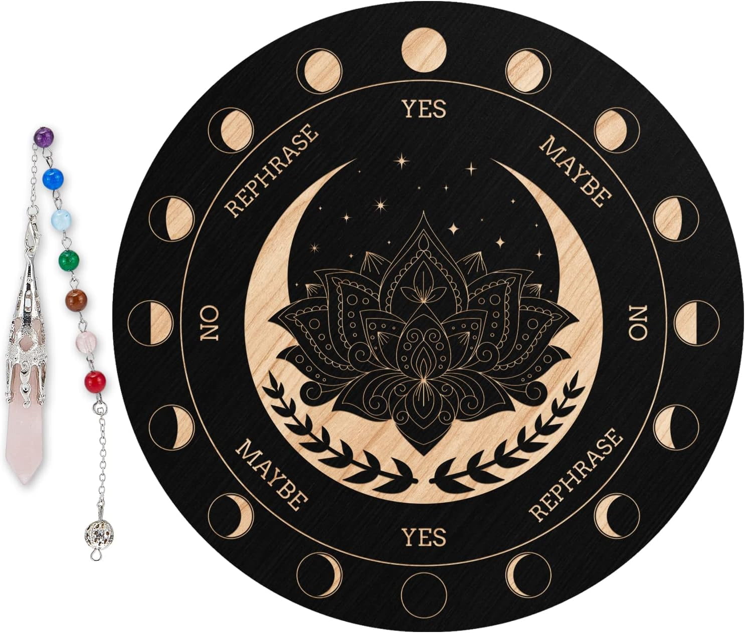 7.9" Mandala Lotus Pendulum Board Wooden Witchcraft Divination Board ...