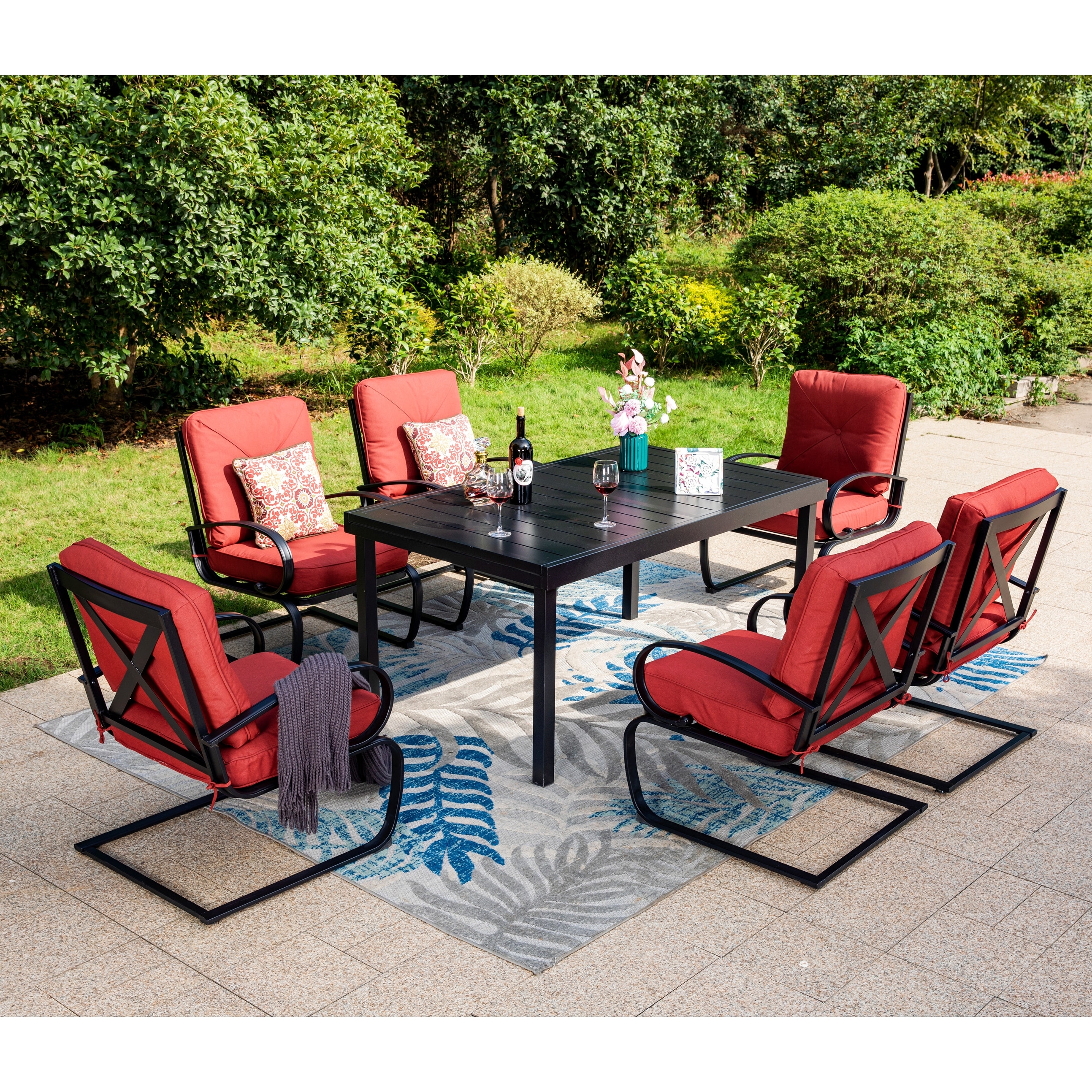 7/9 PCS Outdoor Patio Dining Set, 6/8 Spring Motion Chairs with Cushion ...