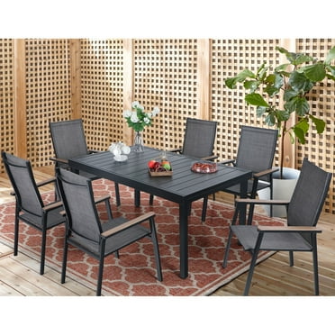 Kalani Outdoor 7 Piece Acacia Wood and Mesh Oval Dining Set, Teak ...