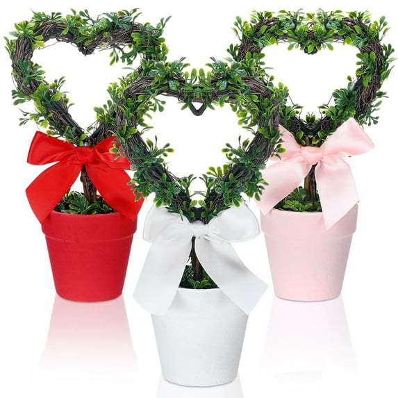 7.9" Valentines Day Artificial Heart Topiary Plant, Small Fake Trees ...