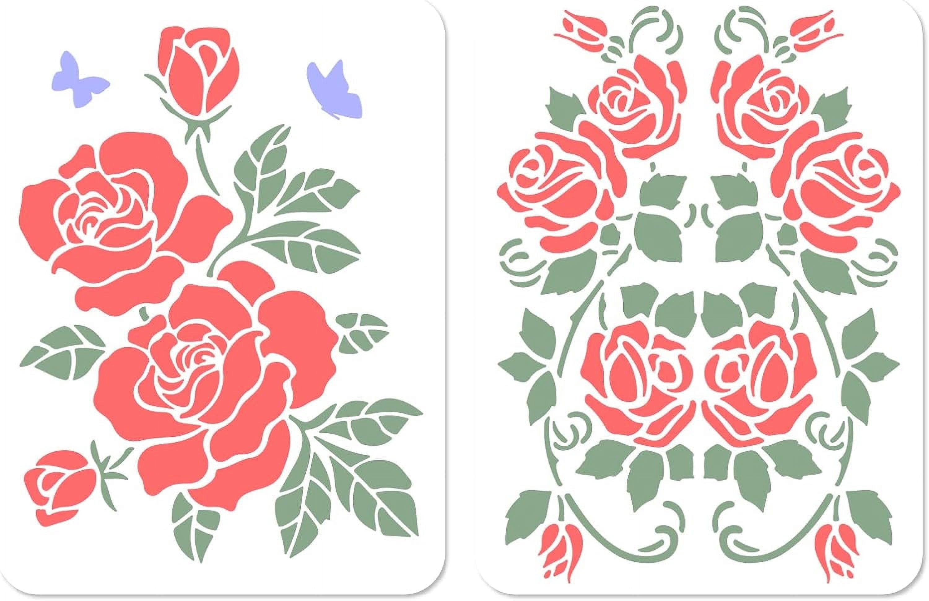 7.9x11.8inch 2Pcs Rose Stencils Plastic Floral Paint Large Stencil ...