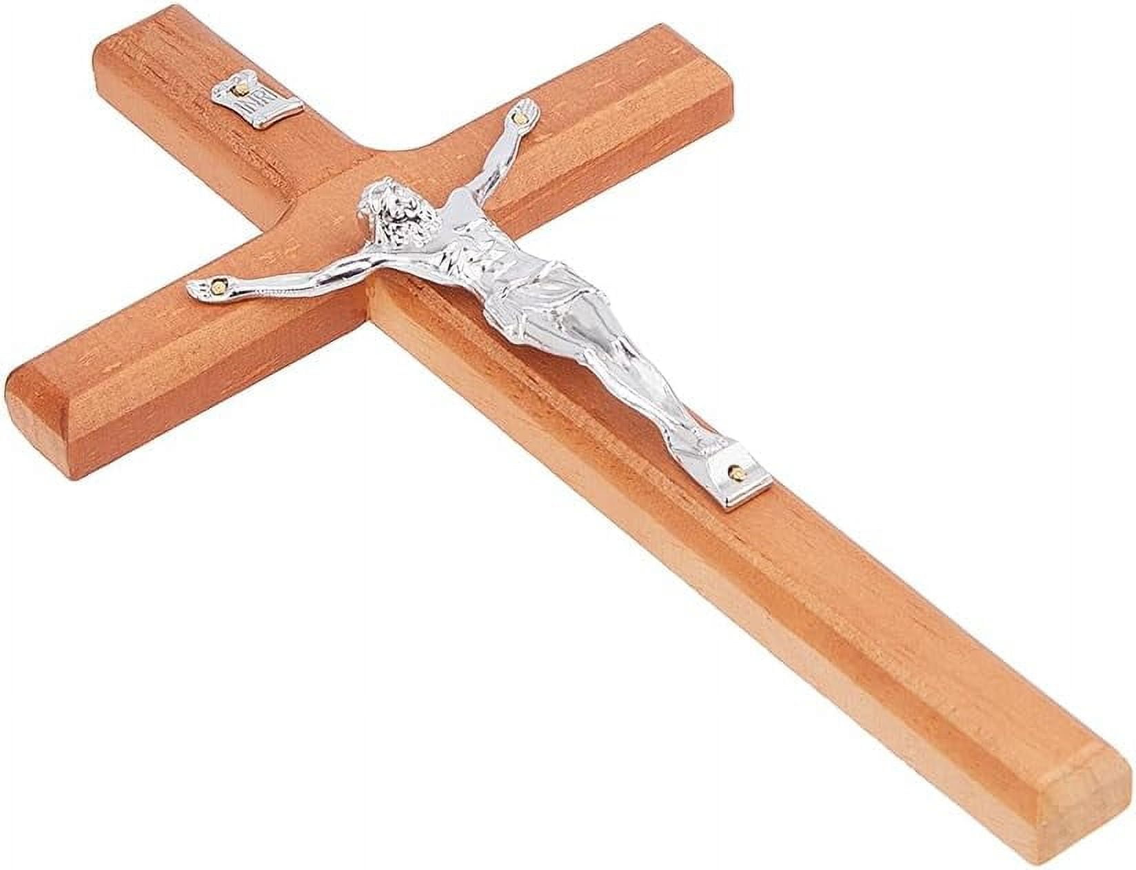7.95Inch Easter Crucifix Cross Wall Hanging Wood Cross Wall Decor Platinum Wood Cross with Alloy ...