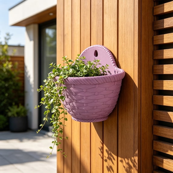 7.99x6.30x6.10in Faux Wicker Wall Planter, Wenini Semi Circular Rattan ...