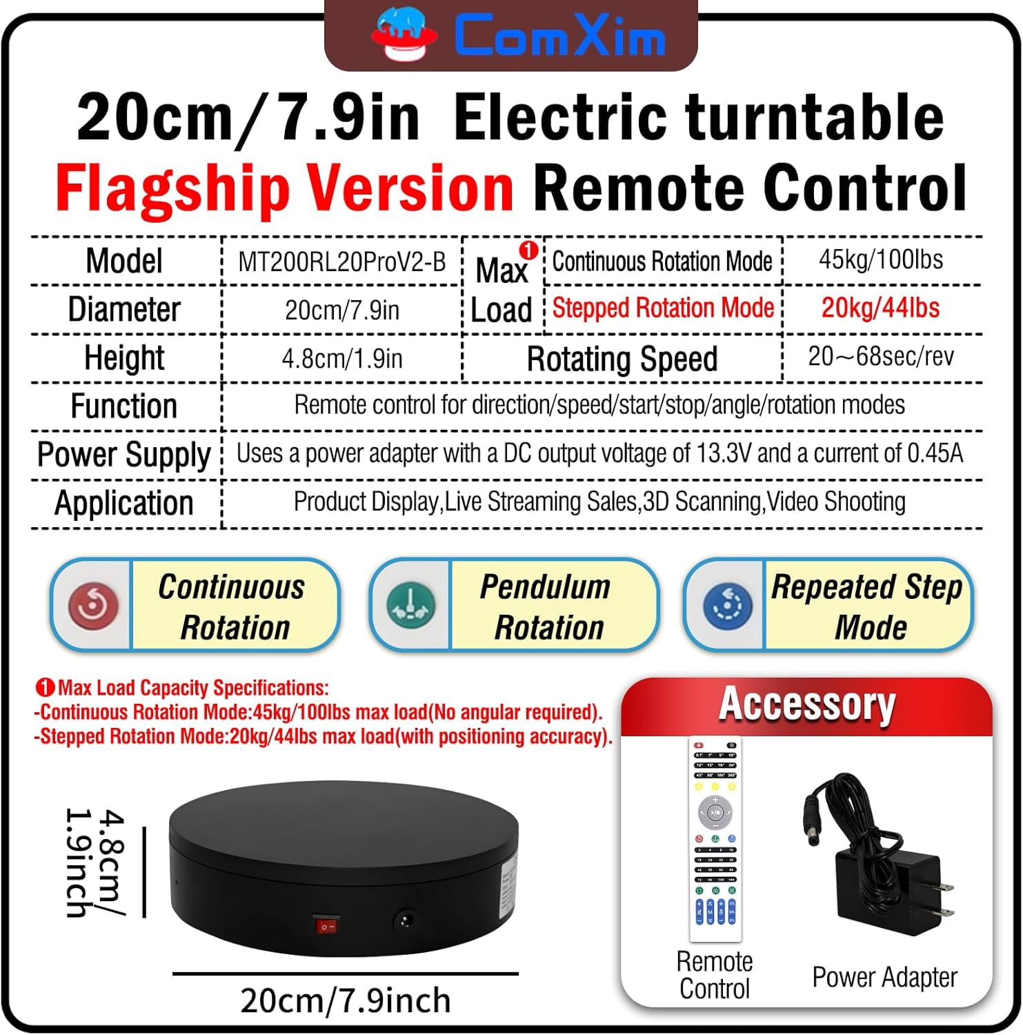 7.9In Remote Motorized Electric Turntable Rotating Display Stand ...