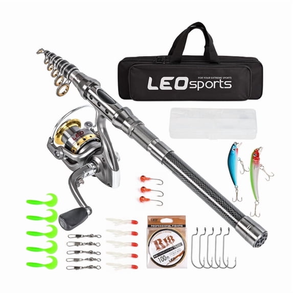 7.9ft Telescopic Fishing Rod Reel Combo Full Kit Carbon Fiber Rod Pole ...