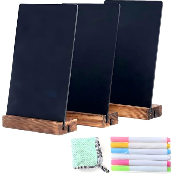 7.9x5.1 Desktop Chalkboard Sign with Wood Base, Message Board Menu ...