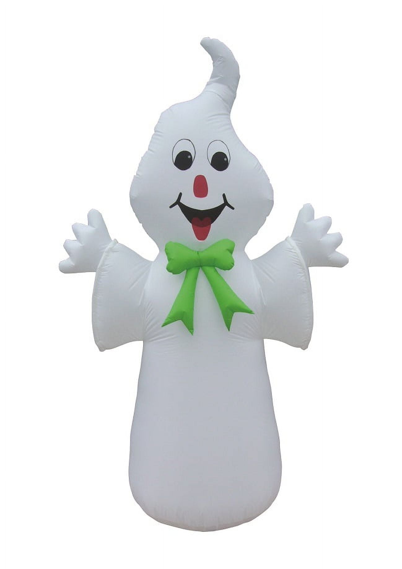 7' Air Blown Inflatable Happy Friendly Ghost w/ Green Bow Tie - Walmart.com