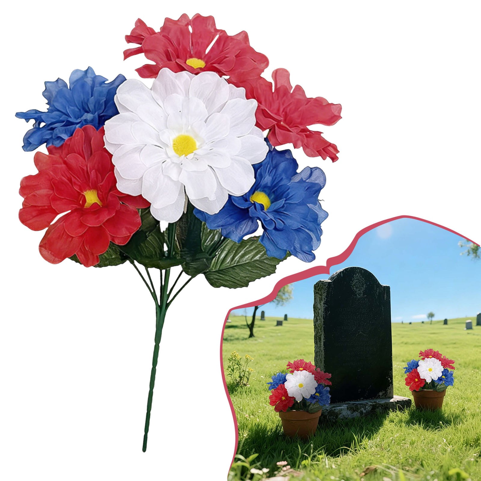 7 American Flag Series Cemetery Simulation Flower C,Patriotic Red White ...